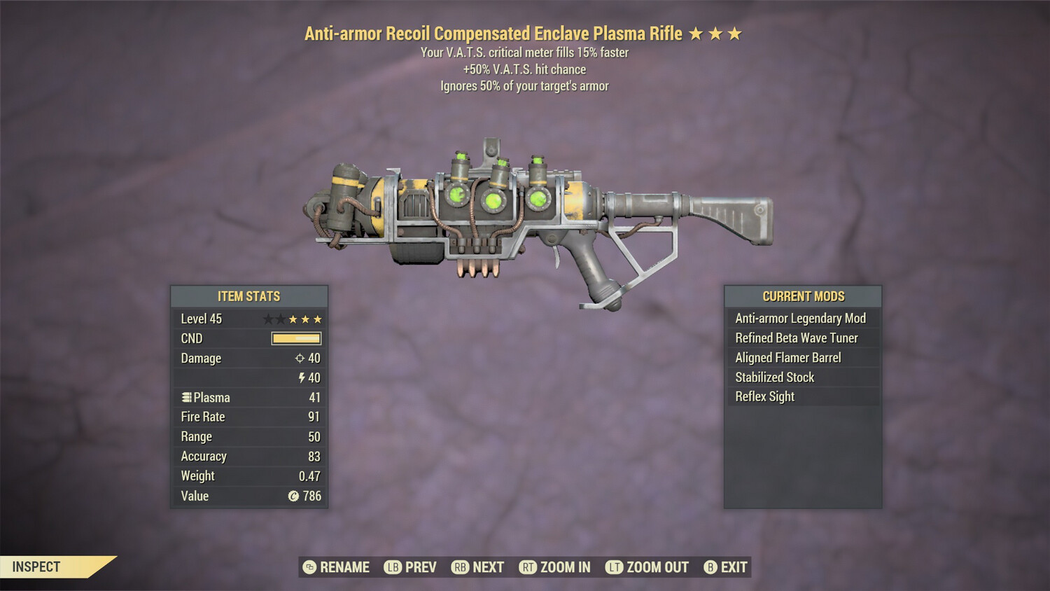 Anti Armor 50/15 Enclave Plasma Rifle With Flamer Mod