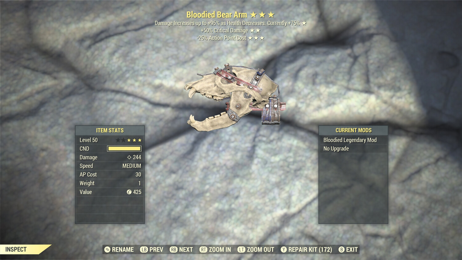 Bloodied 50/25 Bear Arm