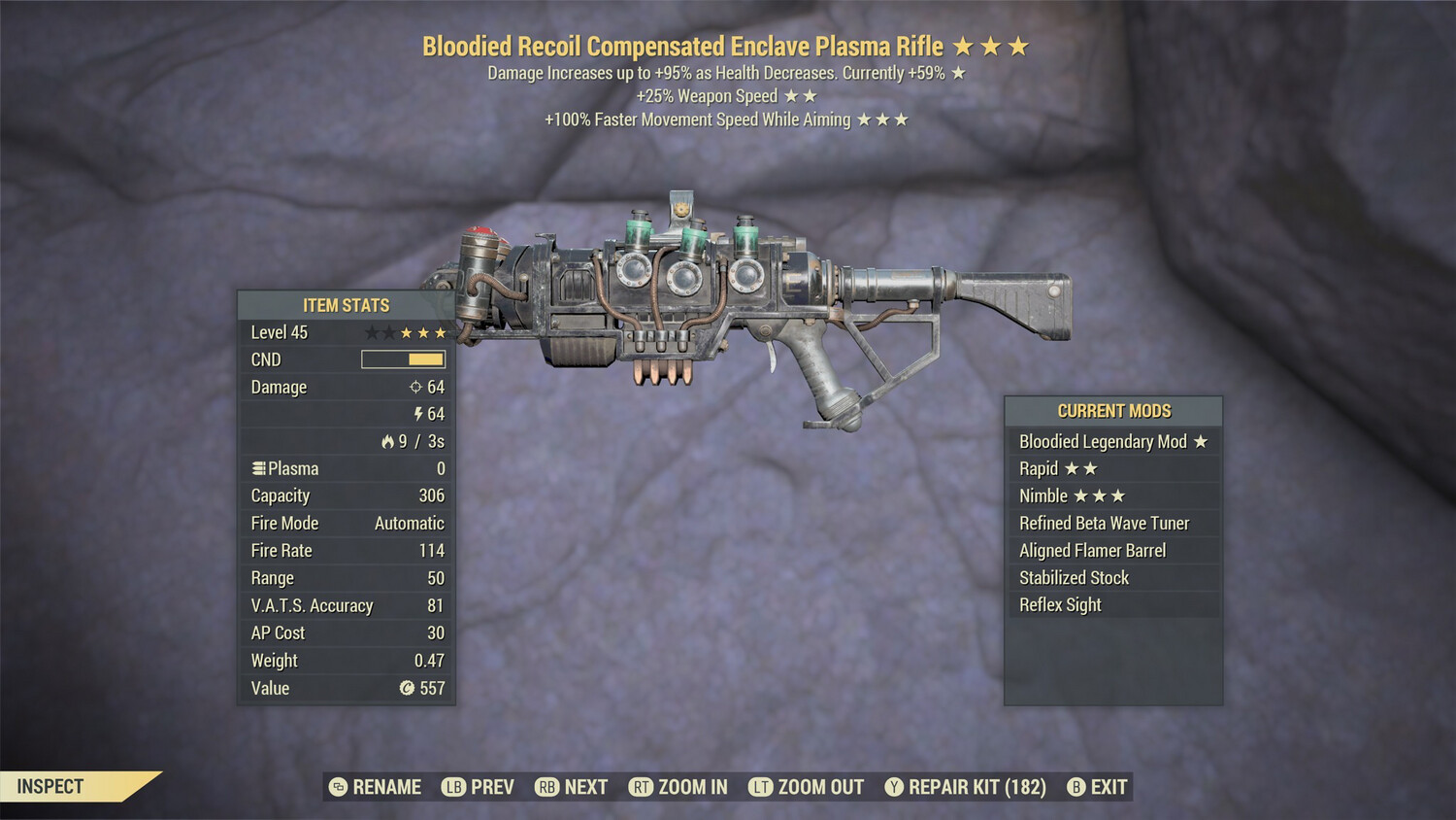 Bloodied 25/FMSWA Enclave Plasma Rifle With Flamer Mod