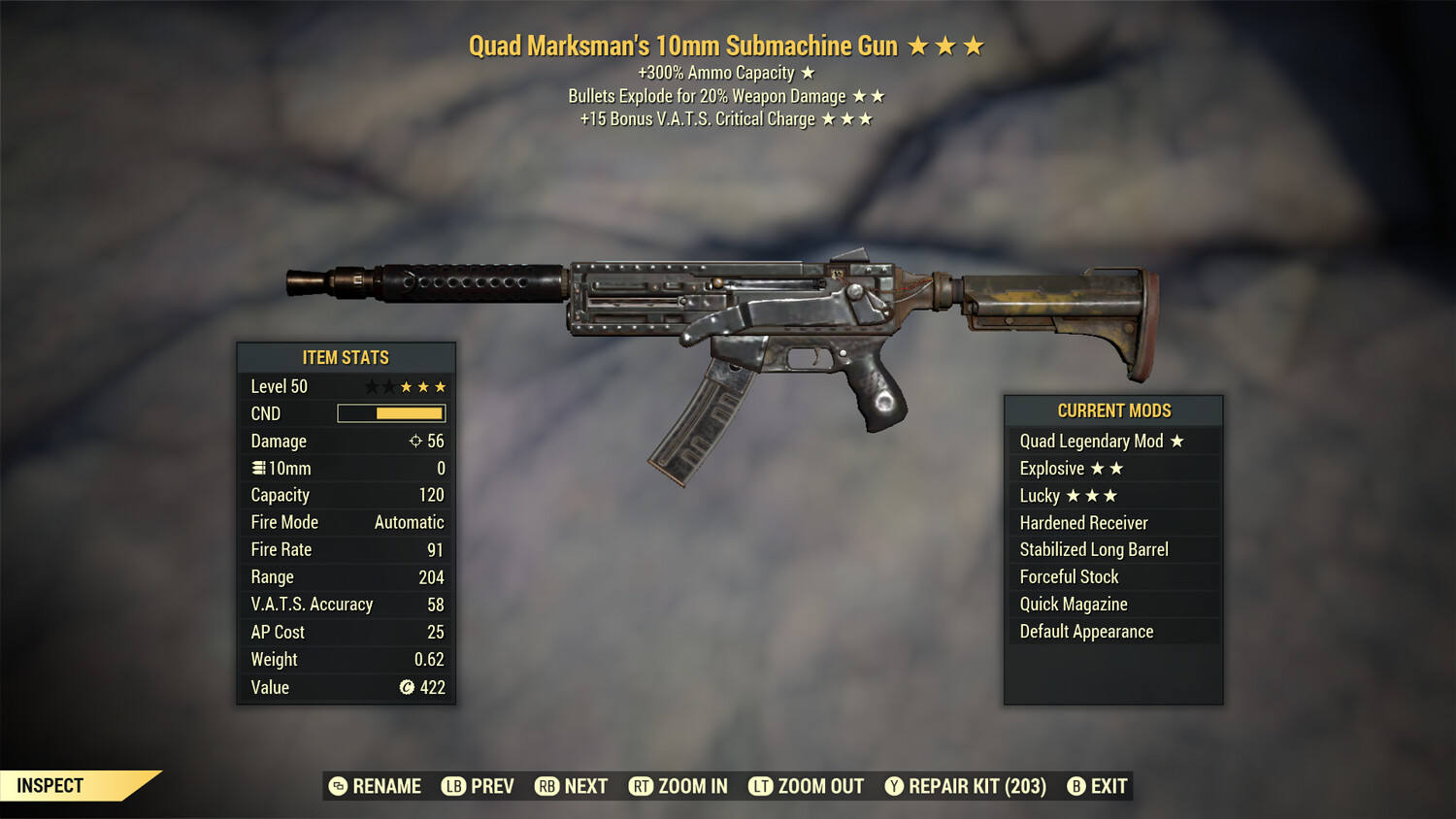 Quad Explosive 15c 10mm Submachine Gun