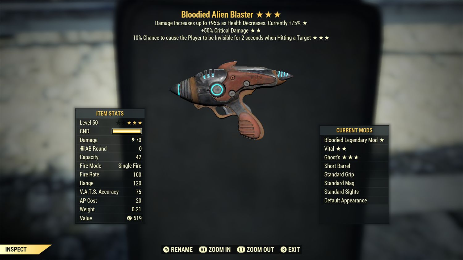 Bloodied 50/Stealth Alien Blaster