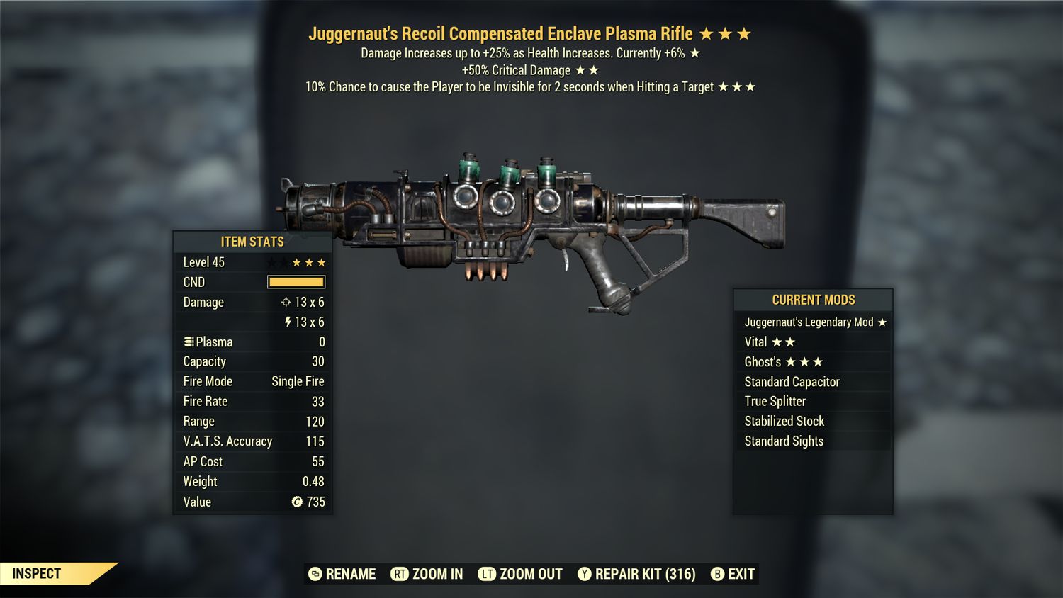 Juggernaut 50/Stealth Enclave Plasma Rifle
