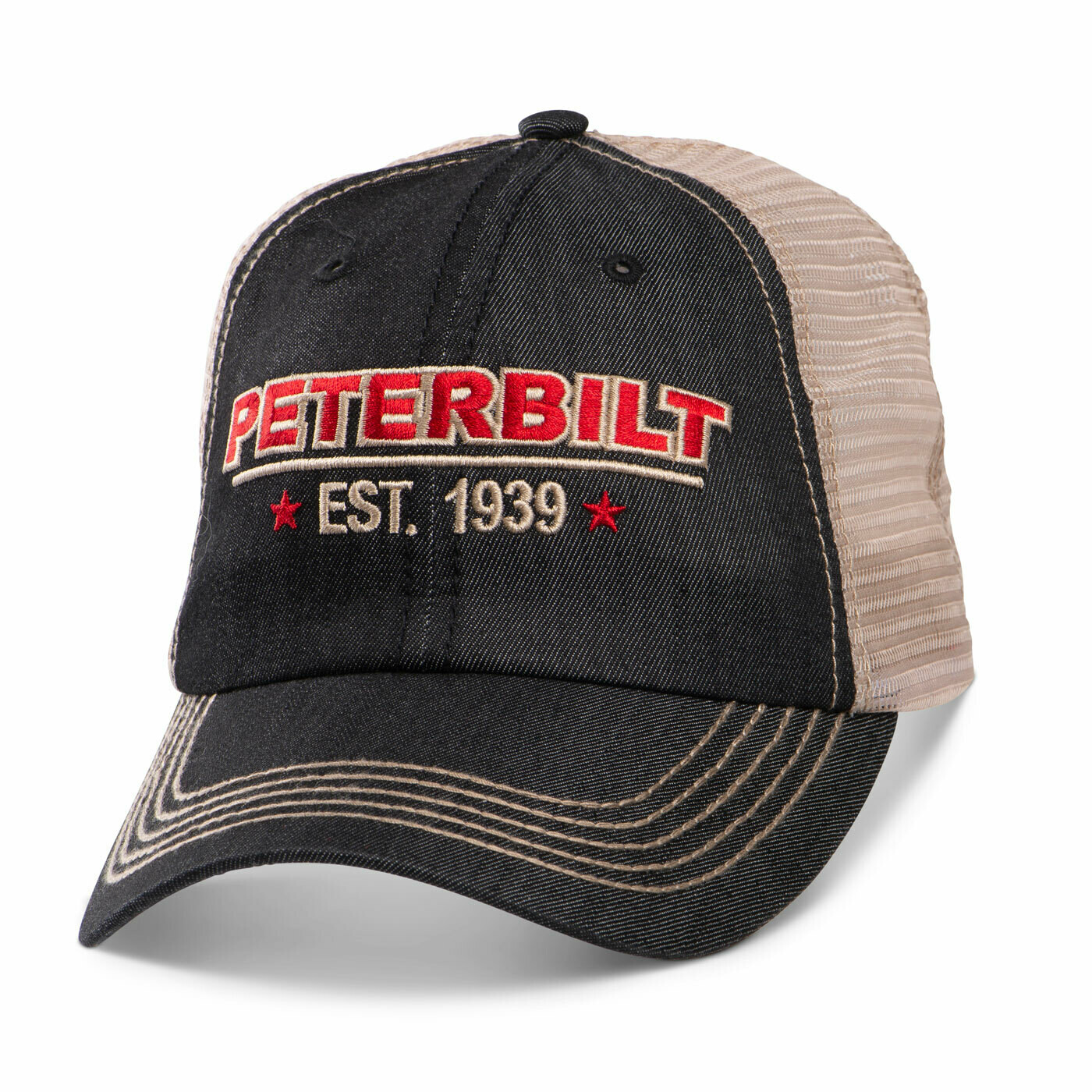 Peterbilt Denim & Tan Embroidered Mesh Back Cap | Commerical Truck ...