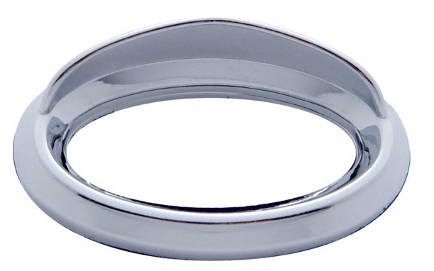 United Pacific Chrome Plastic Bezel w/ Visor for 1-3/4" x 3/4" Peterbilt Glove Box Emblem (Set ...