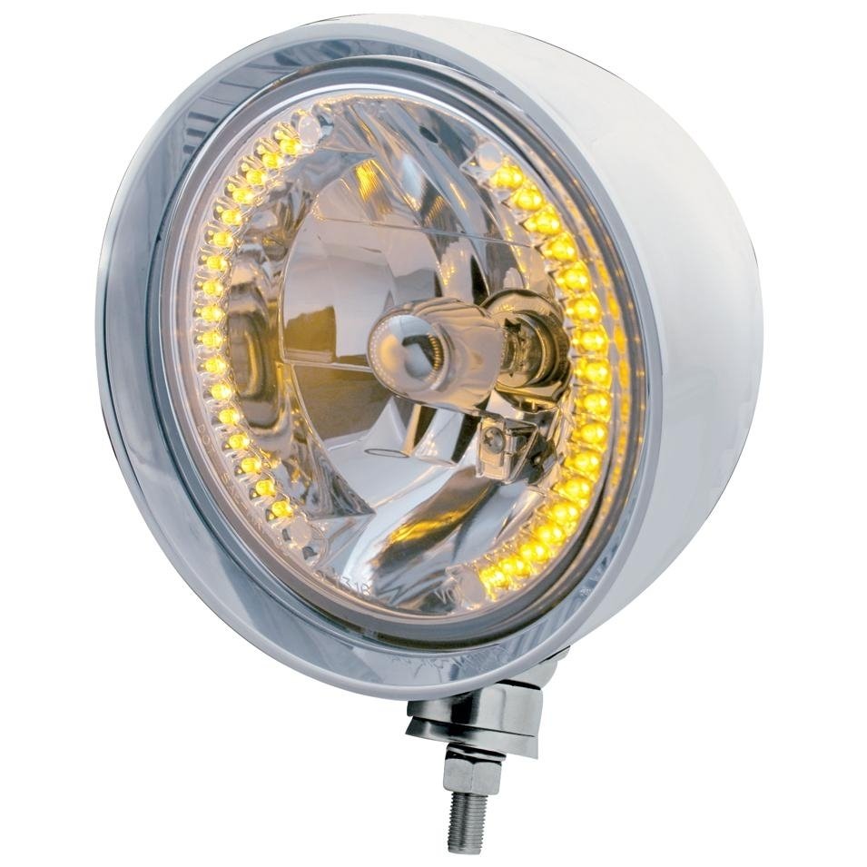 United Pacific Stainless Steel Rebel Headlight w/ Crystal H4 Halogen ...