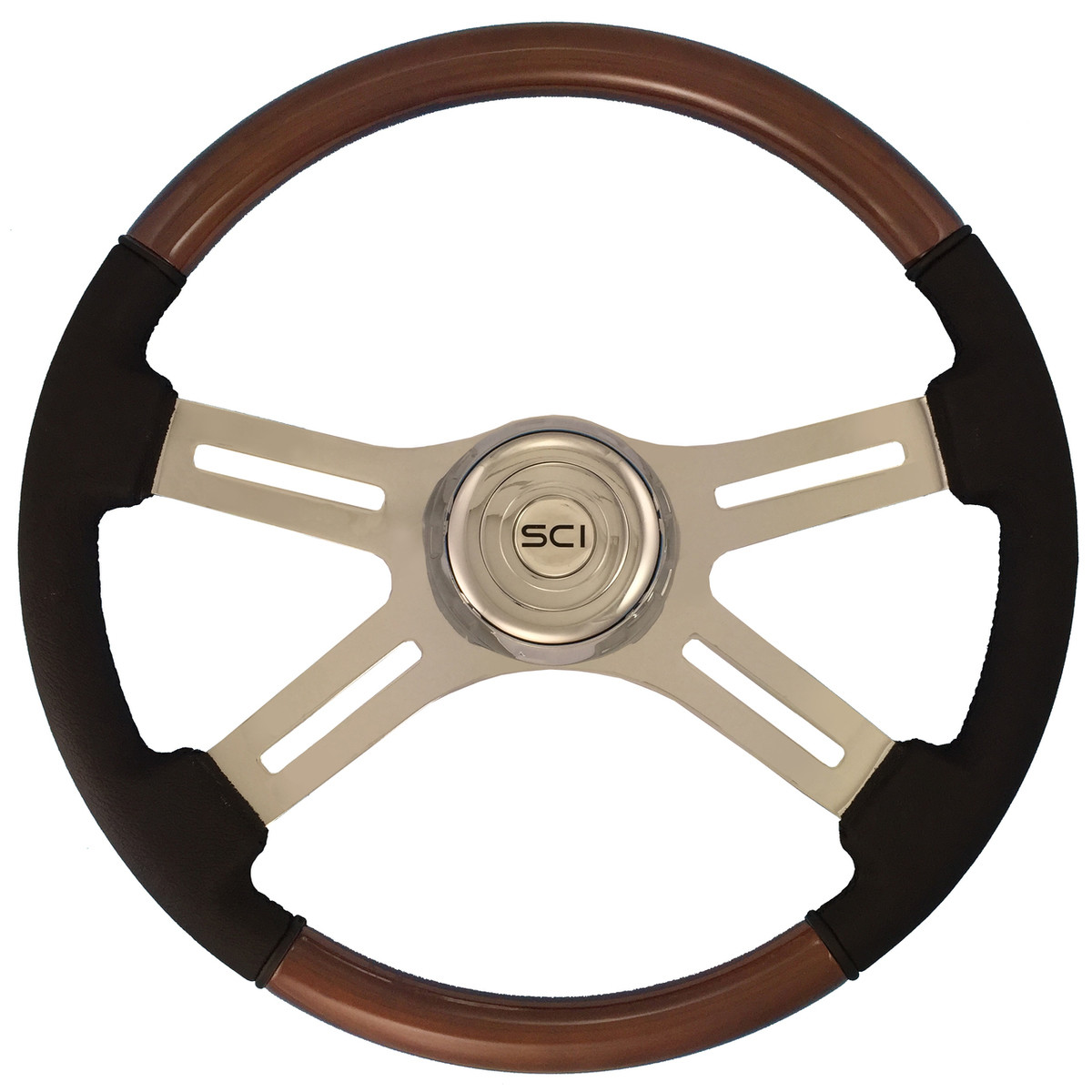 Steering Creations 18" Wood/Leather Classic Combo Steering Wheel w ...