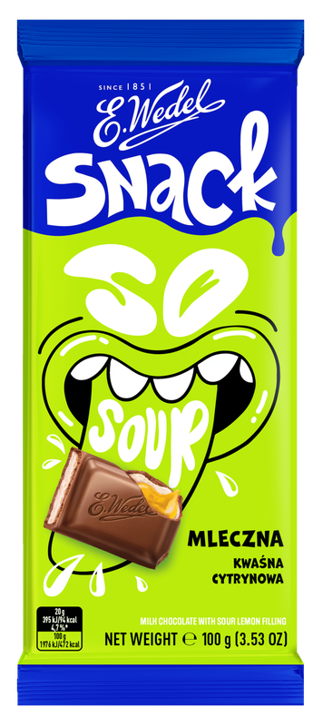 E. Wedel Snack So Sour Milk Choolate with Sour Lemon Filling 3.5 oz (100g)