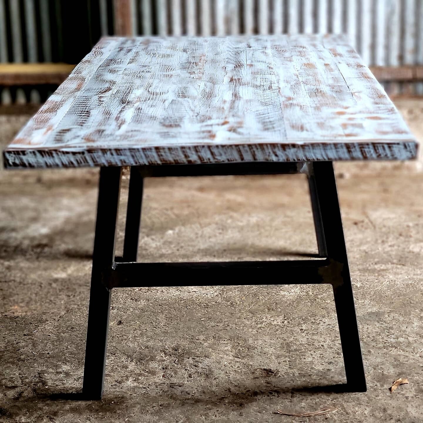 Whitewashed Reclaimed Oak Table with Metal Legs