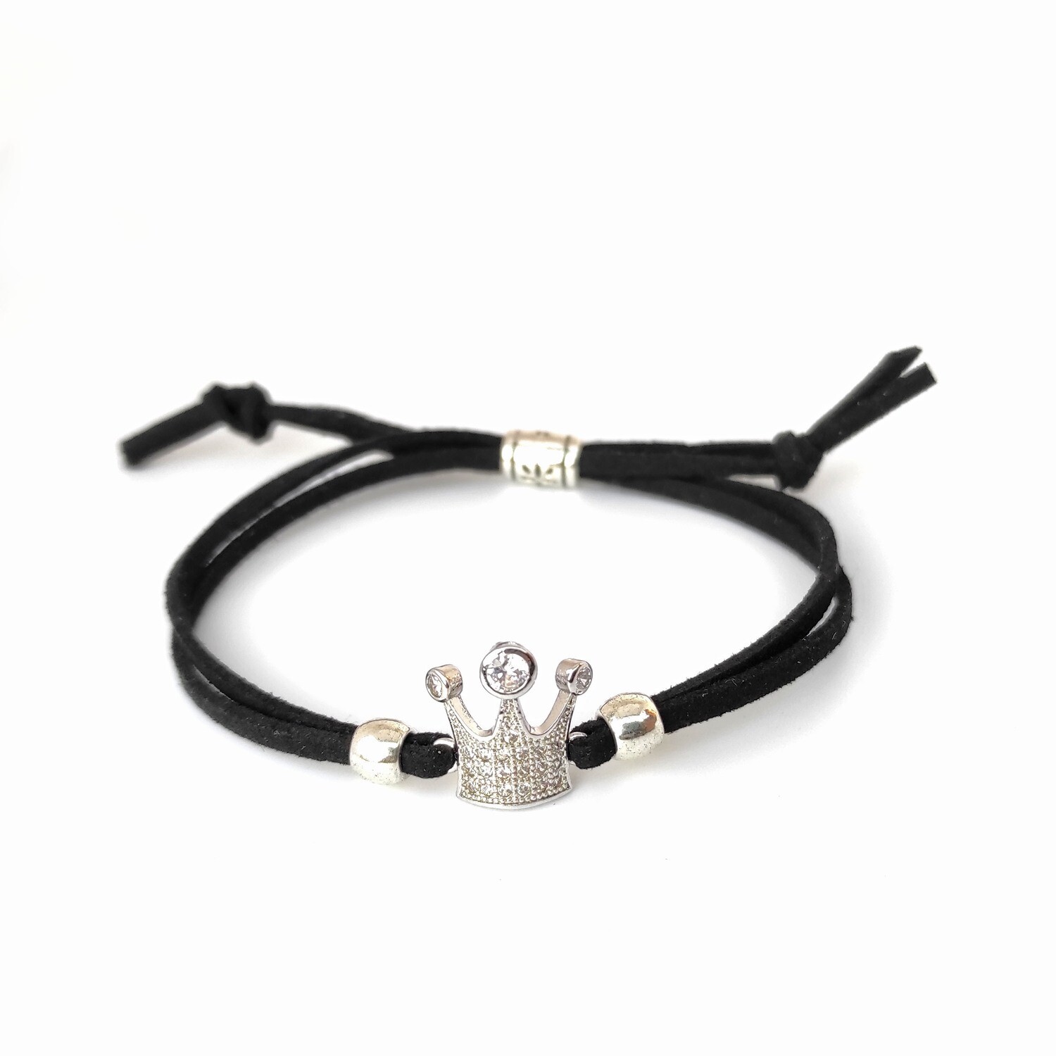 Crown black cord bracelet (stainless steel)