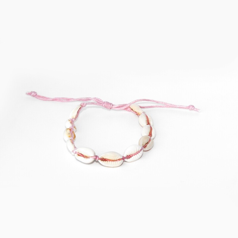 Adjustable Cowrie Shell bracelet (Light Pink Cord)