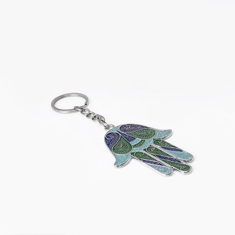 Hamsa hand key chain (Green and Blue)