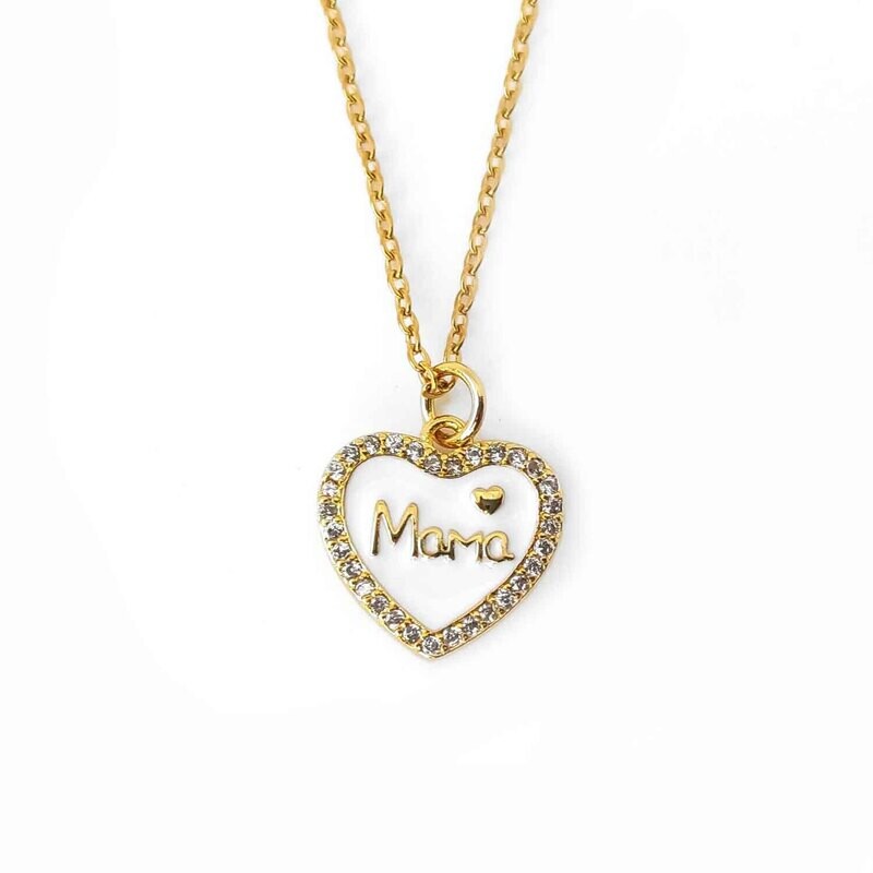 Zirconia Mama 'Mom' heart necklace (Gold tone)