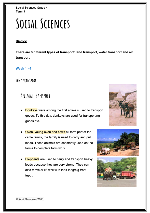 Grade 4 Social Sciences term 3 booklet