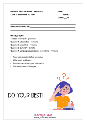 Grade 4 English Home Language Term 2 Assessment: Response to texts (2025)