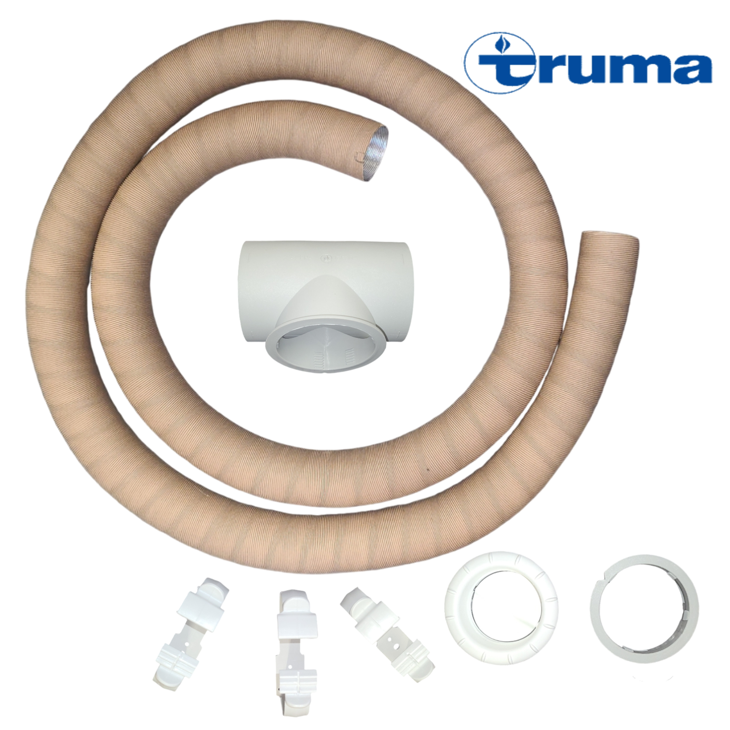 Truma 65mm Kit 3m Ducting, 1 White Outlets, 1 Back Nuts, 3 Clips + 1 T ...