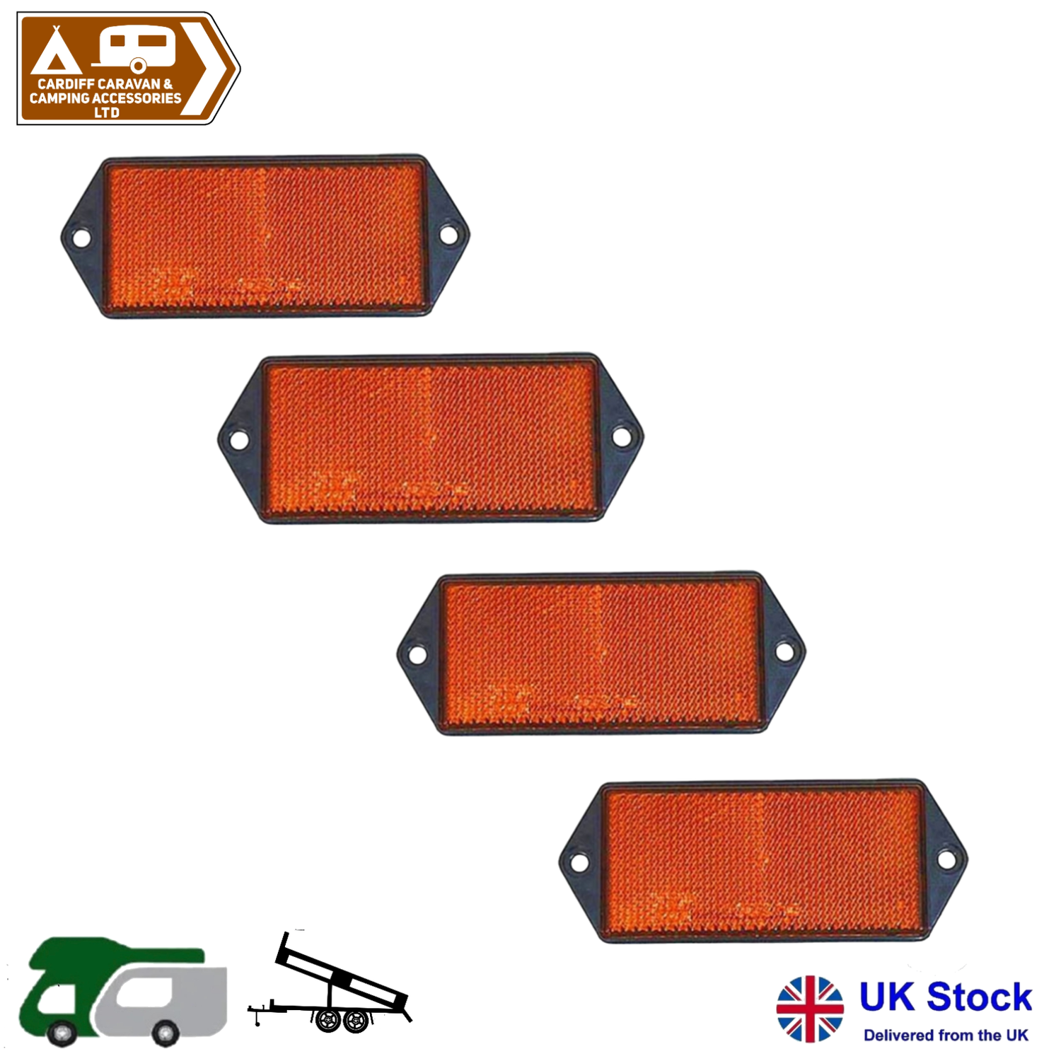 4 x AMBER Side Reflex Reflectors 125mm x 50mm - Trailer Caravan Horse Box
