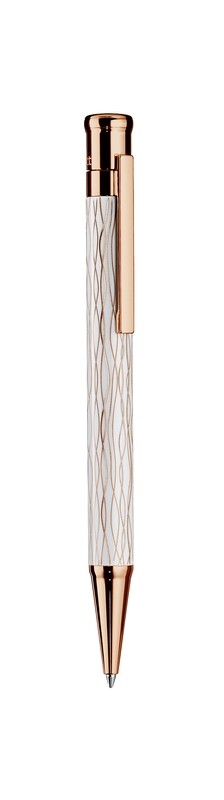 Design 04 Ballpoint pen - barrel wave white fittings rosé gold plated