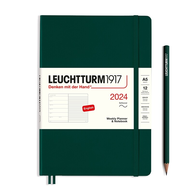 Forest Green, Weekly Planner & Notebook Softcover Medium (A5) 2024, English