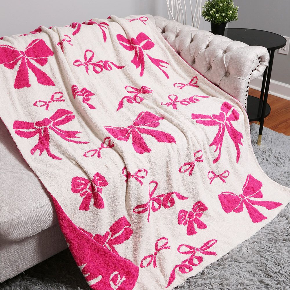COZY THROW - FUSCHIA BOWS