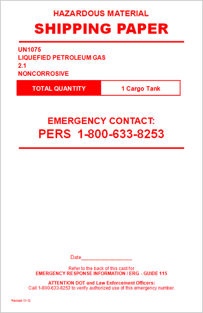 UN1075 Liquefied Petroleum Gas (1 Cargo Tank)
