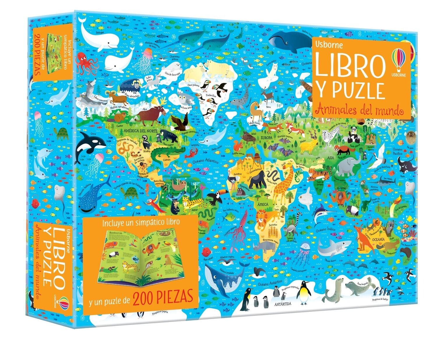 PUZZLE ANIMALES DEL MUNDO 200 PIEZAS + LIBRO