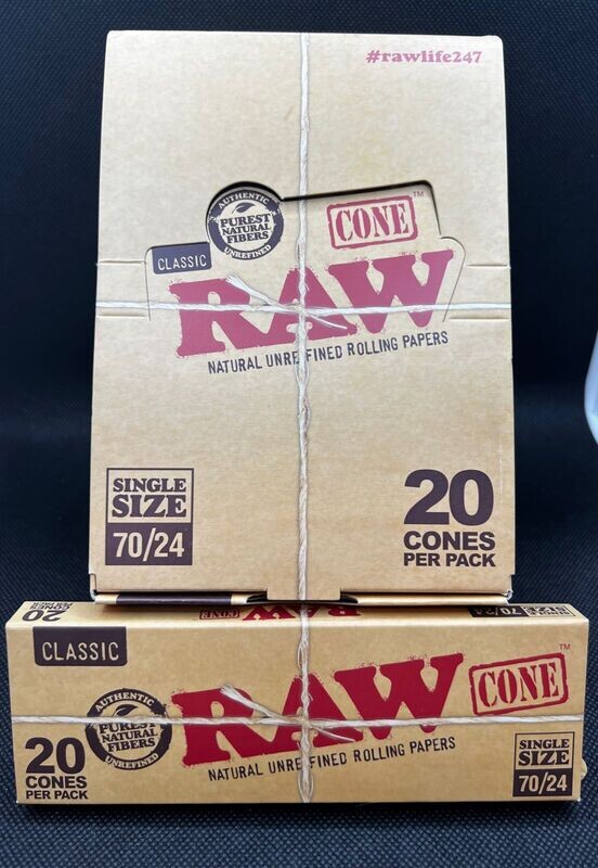 RAW CLASSIC CONE SINGLE SIZE 70/24 12 PACKS/BOX 20 CONES/PACK