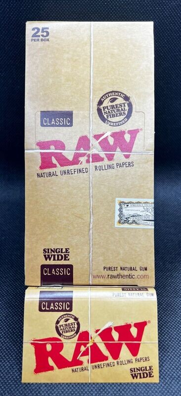 RAW CLASSIC SINGLE WIDE 25 PACKS/BOX 100 LEAVES/PACK