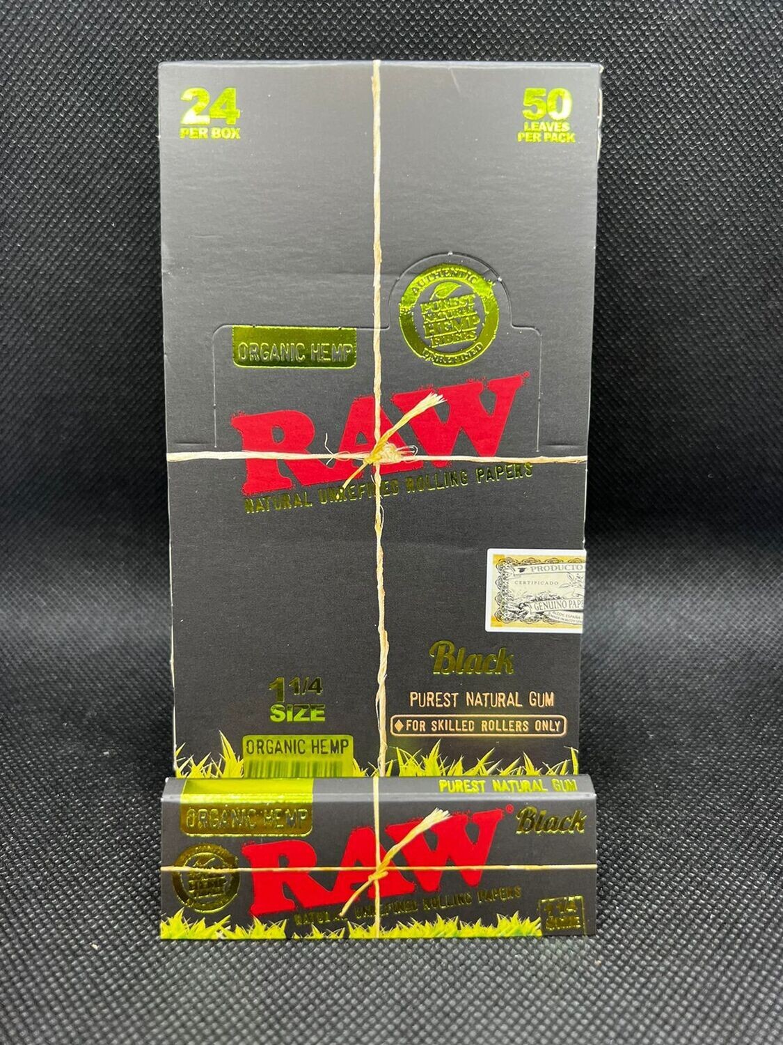 RAW BLACK 1 1/4 ORGANIC 24 PACKS/BOX 50 LEAVES/PACK