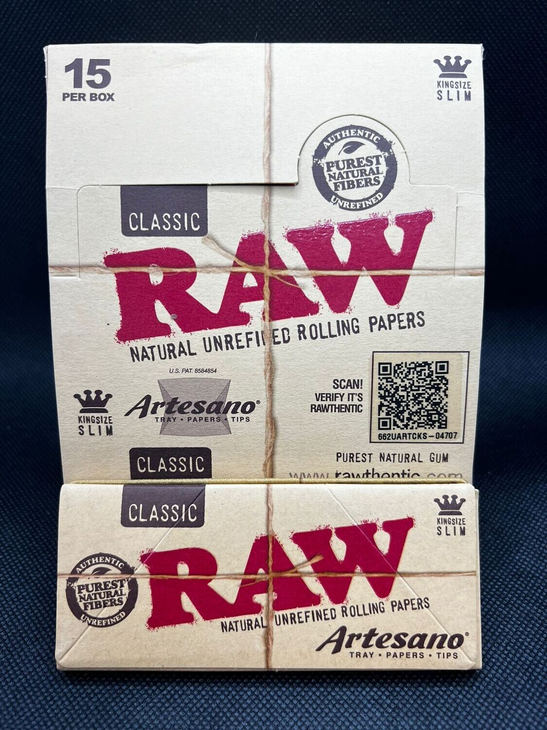 RAW CLASSIC KINGSIZE SLIM ARTESANO 15 PACKS/BOX 32 LEAVES/PACK 32 TIPS/PACK