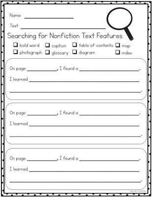 Nonfiction Text Features: Lesson plan, Mini-lesson Materials and ...