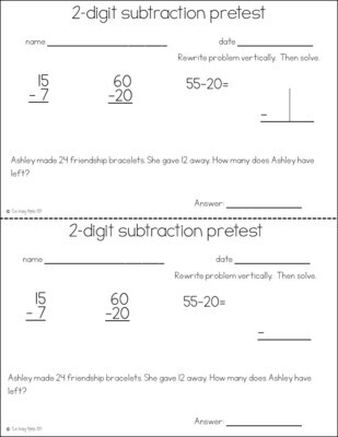 2nd Grade Math Assessment: 2 Digit Subtraction and Problem Solving ...
