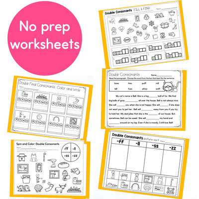 Double Consonants Bonus Letter Practice FLOSS Rule Worksheets - Shop ...