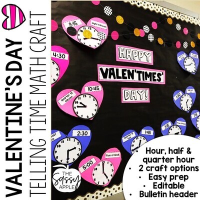 Valentine's Day Craft Math Activity Telling Time Valentine Bulletin ...