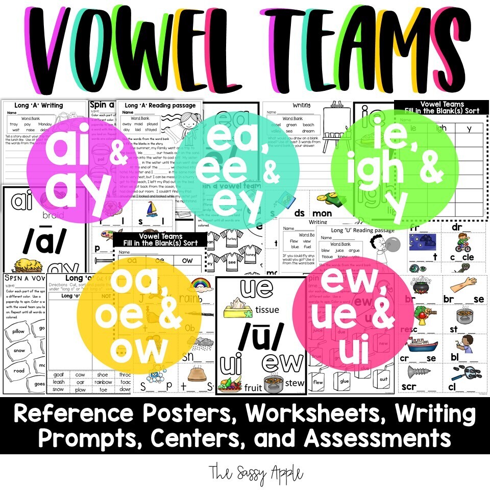 Vowel Teams Activities Worksheets Reading Passages Writing BUNDLE ...