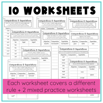 Comparative and Superlative Adjectives Worksheet Activities and Anchor ...
