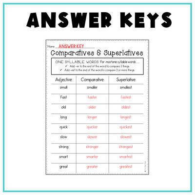 Comparative and Superlative Adjectives Worksheet Activities and Anchor ...