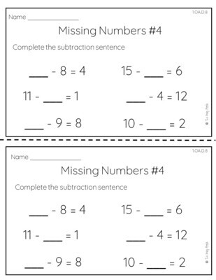 Addition & Subtraction Worksheet Activities Missing Addends Balancing ...