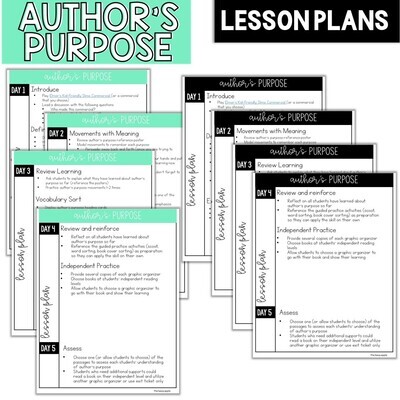 Author's Purpose Activities Worksheets Anchor Chart Graphic Organizers ...