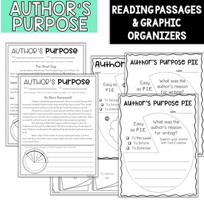 Author's Purpose Activities Worksheets Anchor Chart Graphic Organizers ...