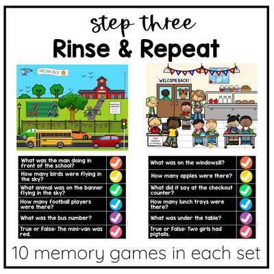 First Week of School Activities Memory Games Executive Functioning ...