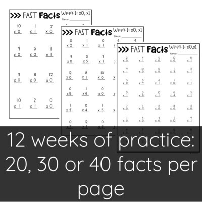 Multiplication Facts Fluency Practice Worksheets x0 to x12 Flash Cards ...