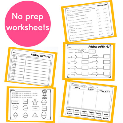 Suffix: ly anchor chart, activities, worksheets, posters, printable ...