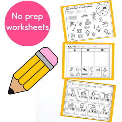 Phonics /K/ Sound Spelling Digraph -ck, c & k Practice Worksheet ...