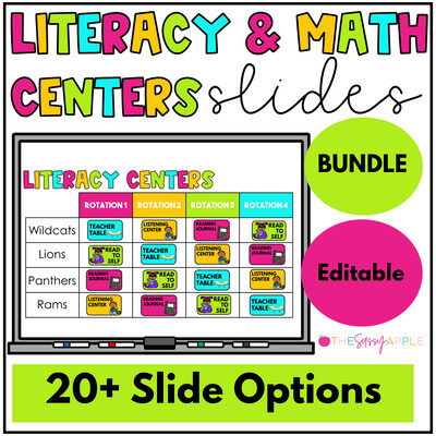 Literacy and Math Center Rotation Slides BUNDLE - Shop - The Sassy Apple