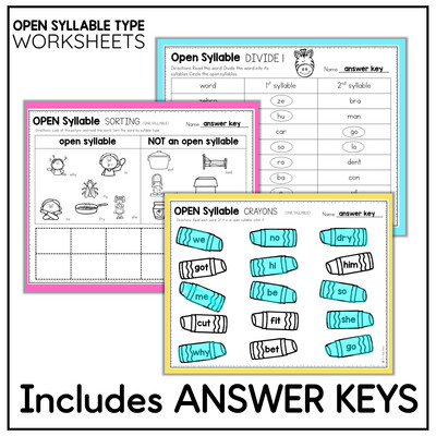 Open Syllables Worksheets Science of Reading Phonics Word Work ...