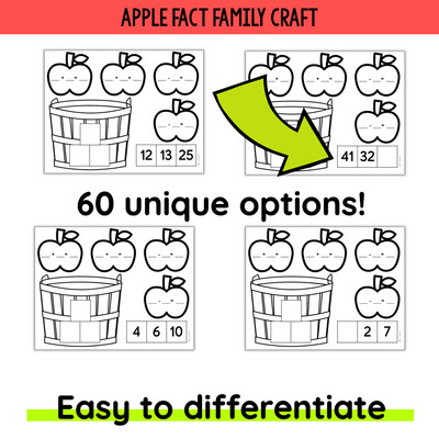 Apple Fact Family Fall Math Craft Bulletin Board 1st grade 2nd grade ...