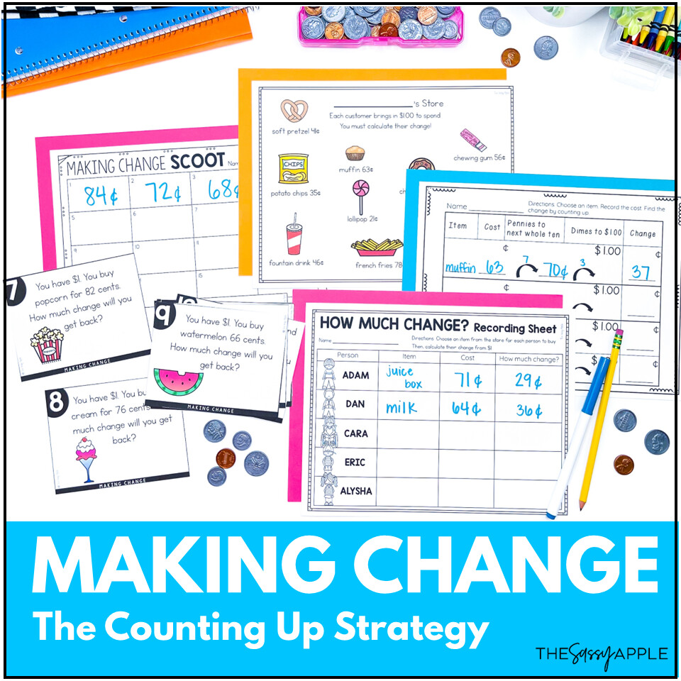 Making Change Worksheets Counting Up $1 Dollar with Menus - Shop - The ...