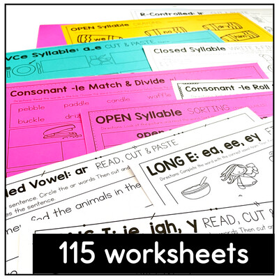Science of Reading Six Syllable Types Worksheets Phonics Activities ...