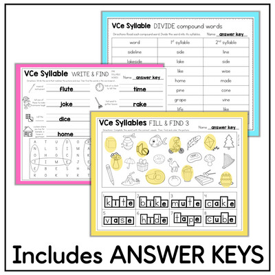Vowel Consonant E Syllables Activities Silent E Worksheets Long Vowels ...