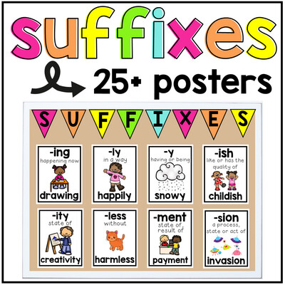 Suffixes Posters: Root Words + Inflectional Endings Suffix Word Wall ...